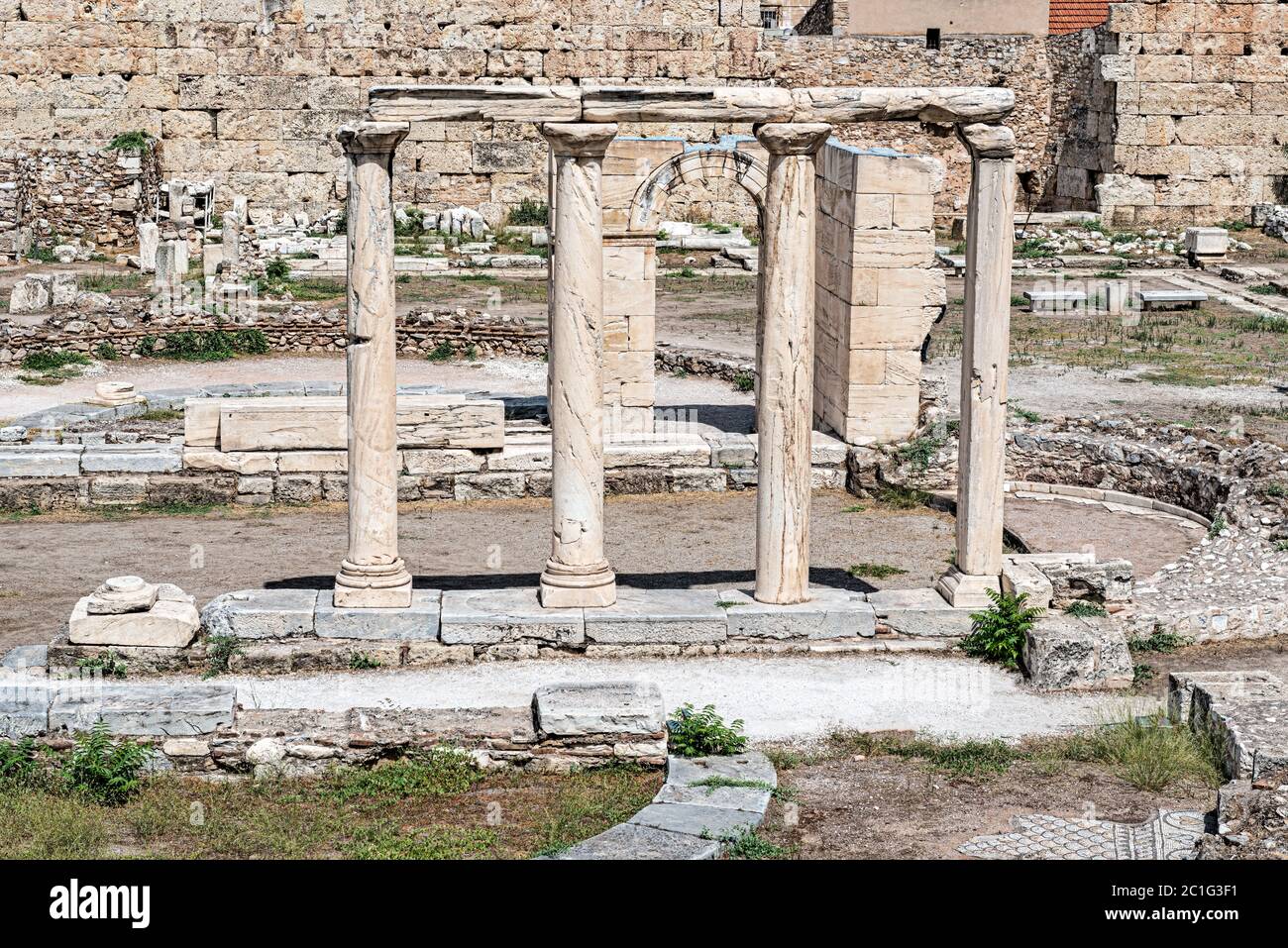 The ruins of Hadrian's Library in Athens. The Library was built in AD ...