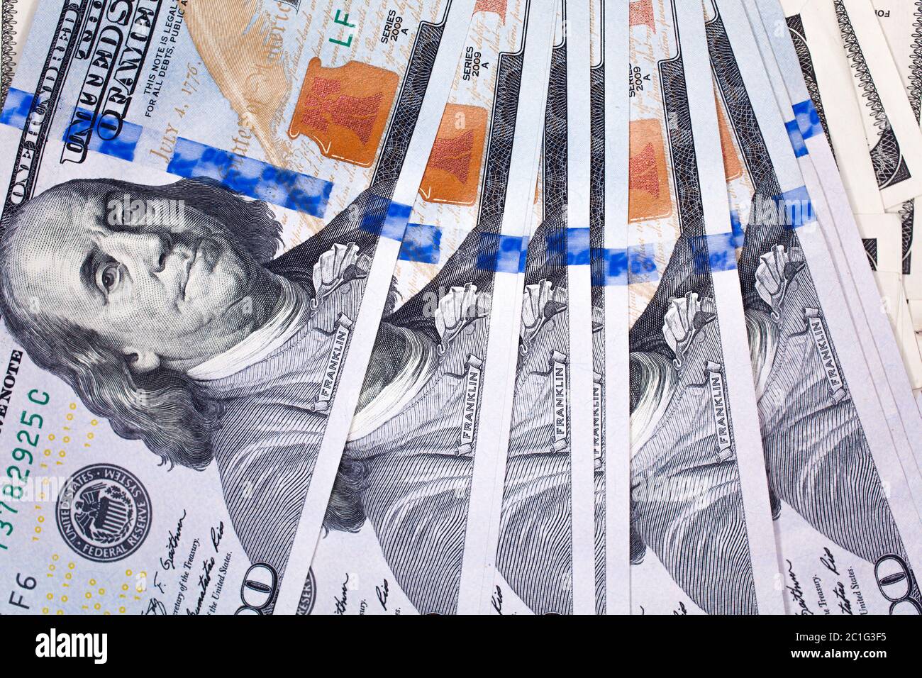 100 dollars bank notes details Stock Photo - Alamy