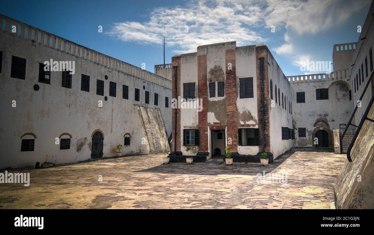 Interior view to Elmina castle and fortress with church , Ghana Stock ...