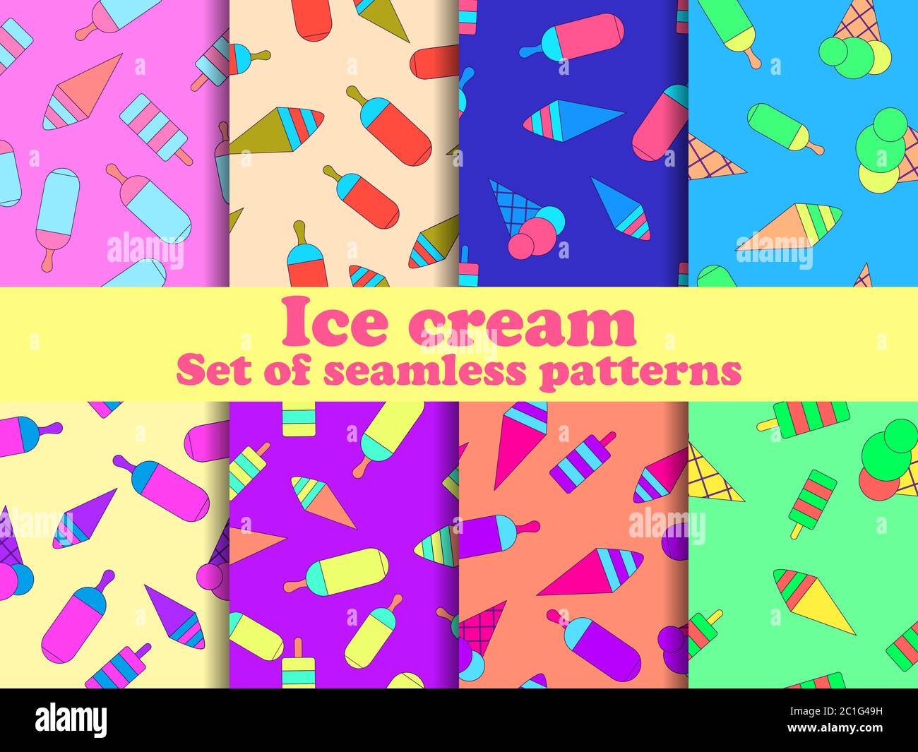 Ice cream set seamless pattern. Multi-colored ice lolly for brochures ...