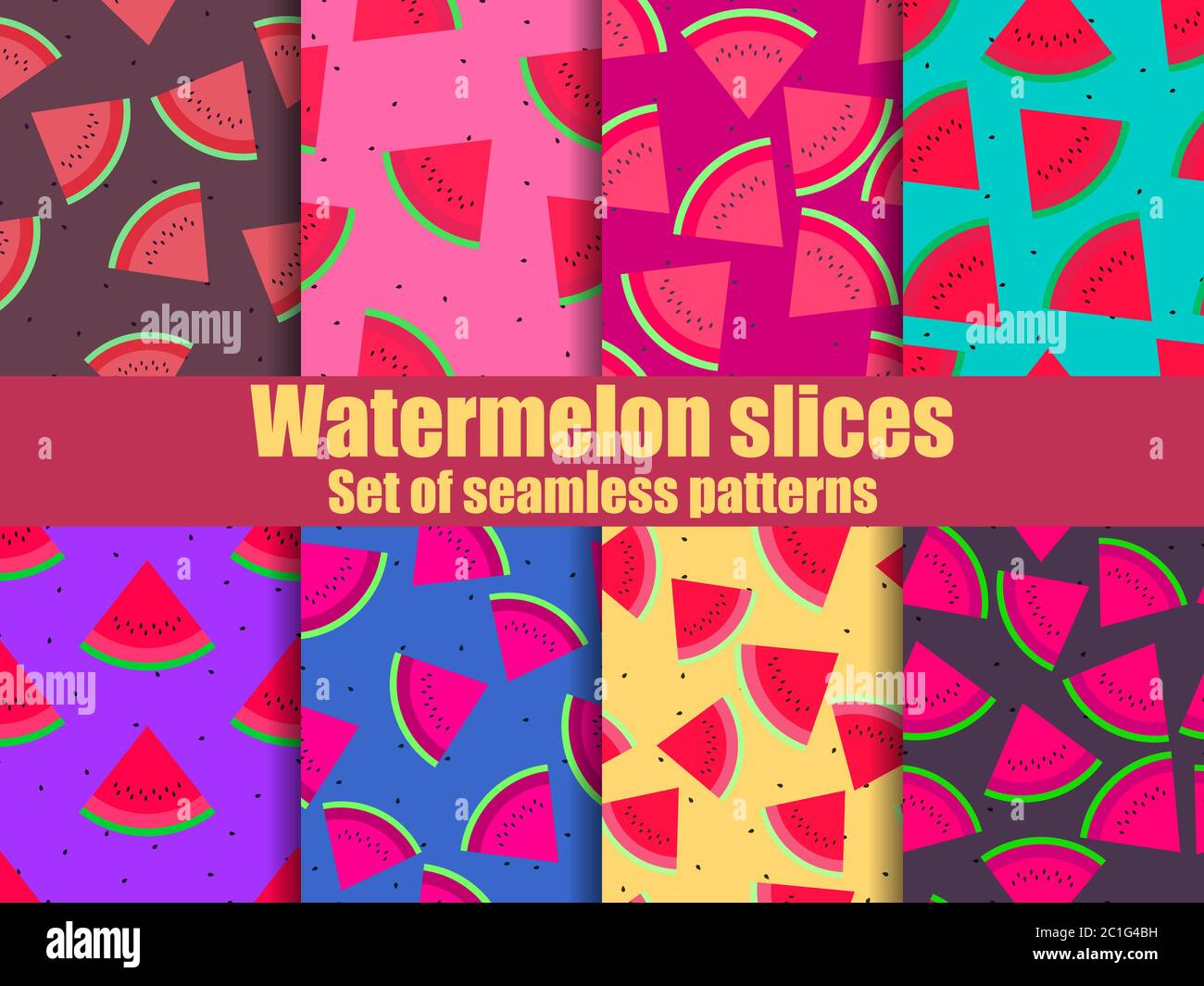 Watermelon set of seamless pattern. Triangular slices of watermelon ...
