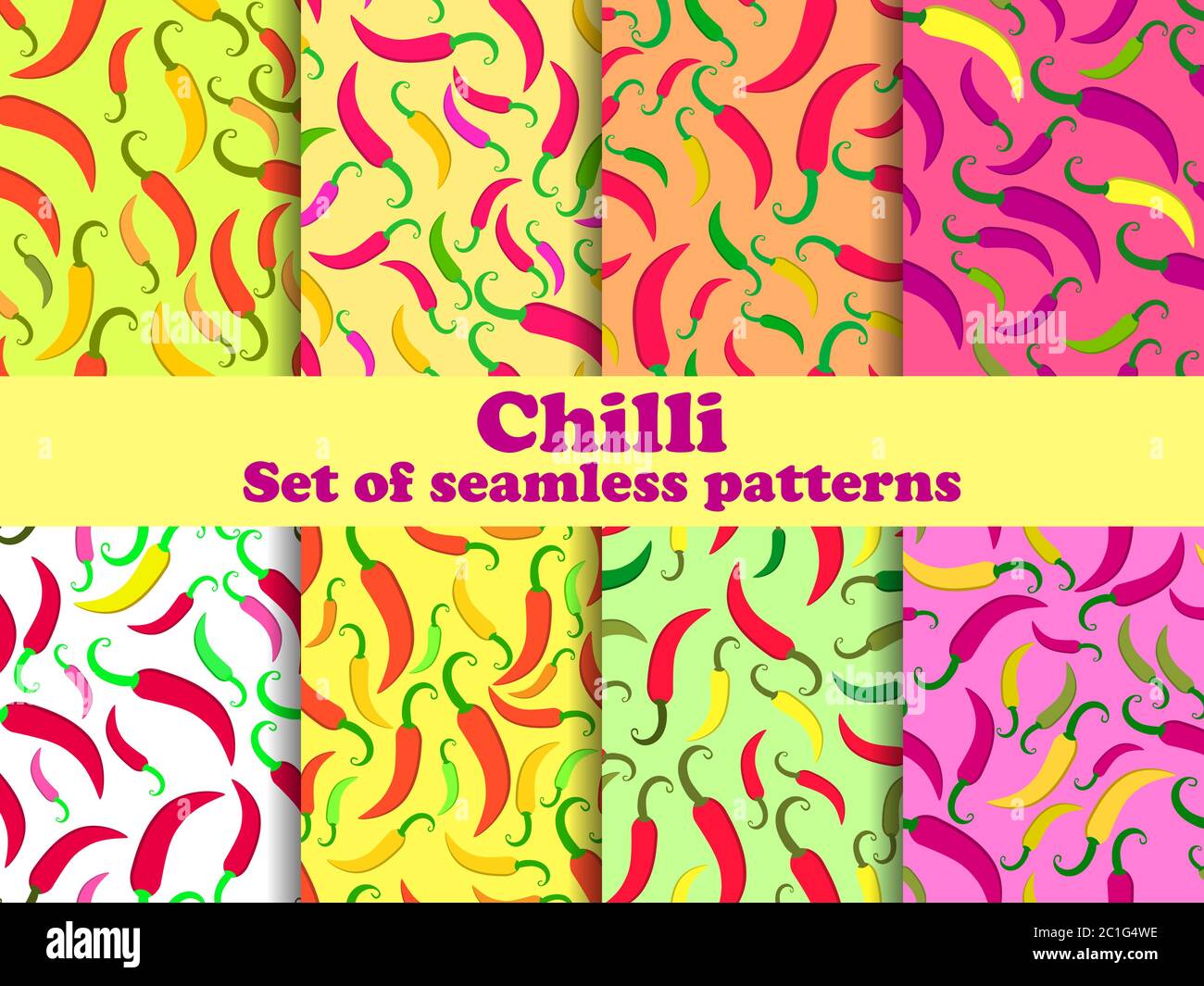 Chili pepper set of seamless patterns. Spice that piquants dishes ...