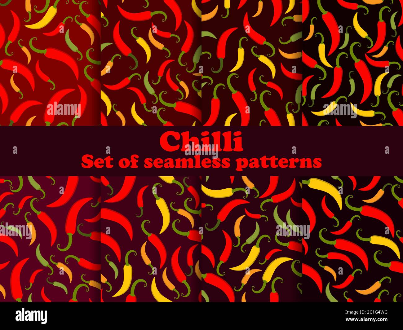 Chili pepper set of seamless patterns. Spice that piquants dishes ...