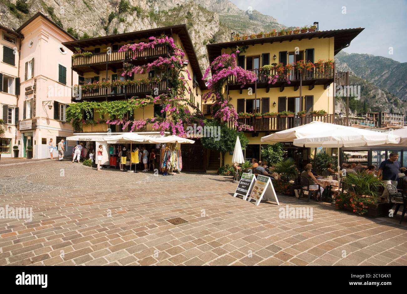 Floral buildings In Limone Lake Garda Italy Stock Photo - Alamy