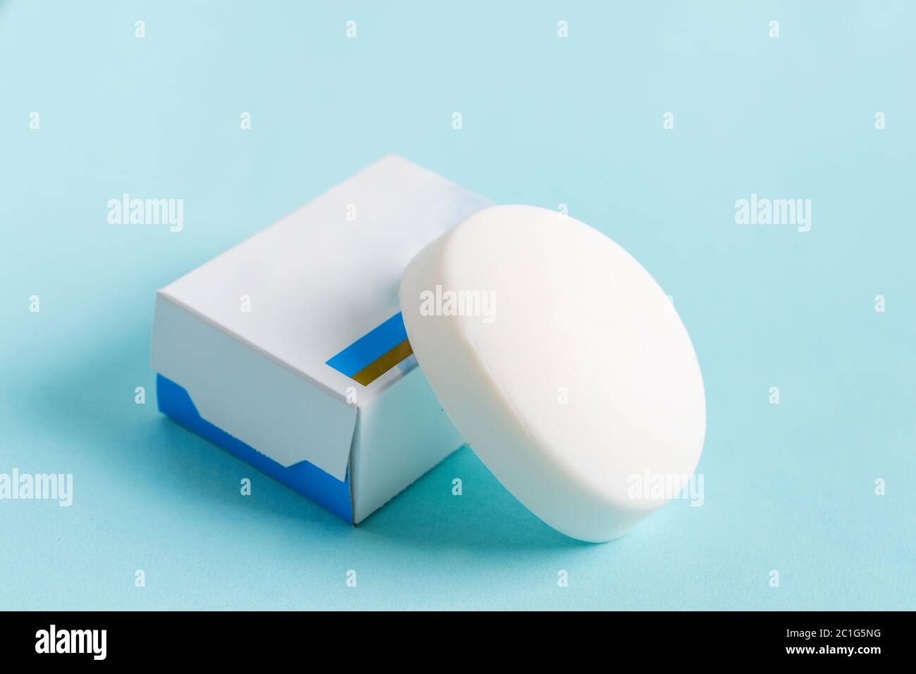 Soap wrap Box Mock-up package and bar soap isolated on blue background ...