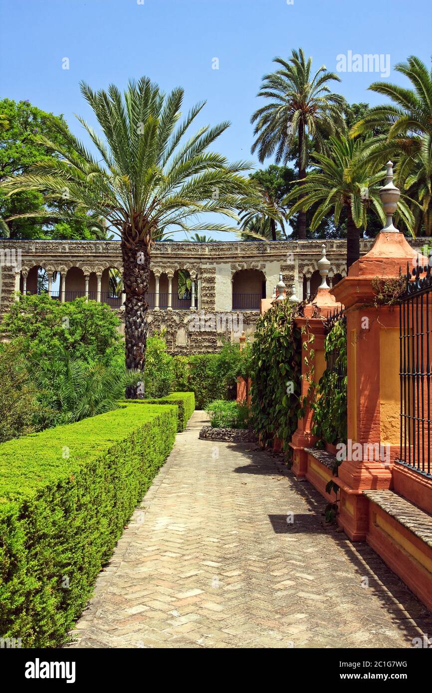 English gardens of the Alcazar Palace Stock Photo - Alamy