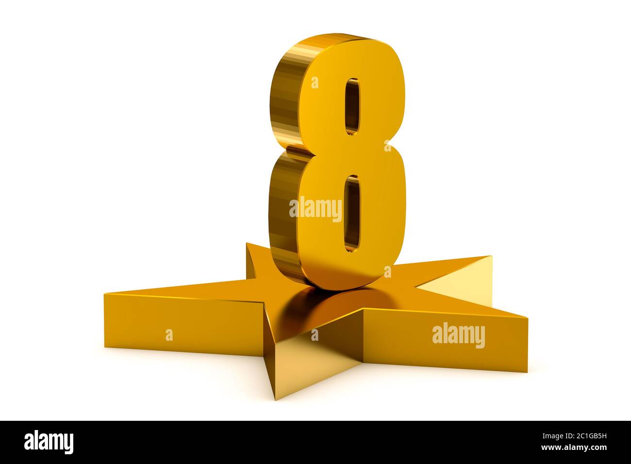 3D golden number eight on star podium, 3D rendering isolated on white ...