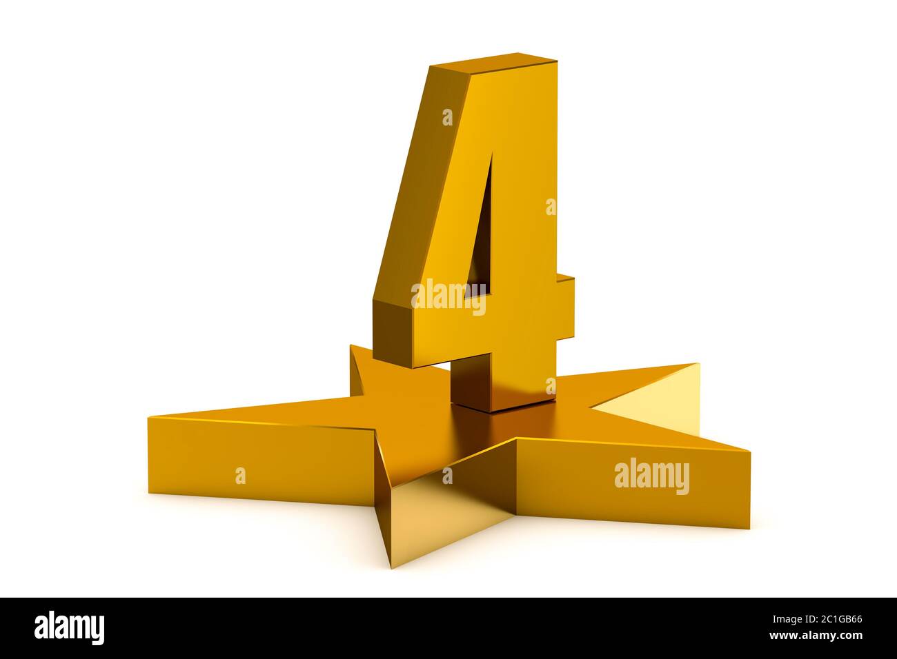 3D golden number four on star podium, 3D rendering isolated on white ...