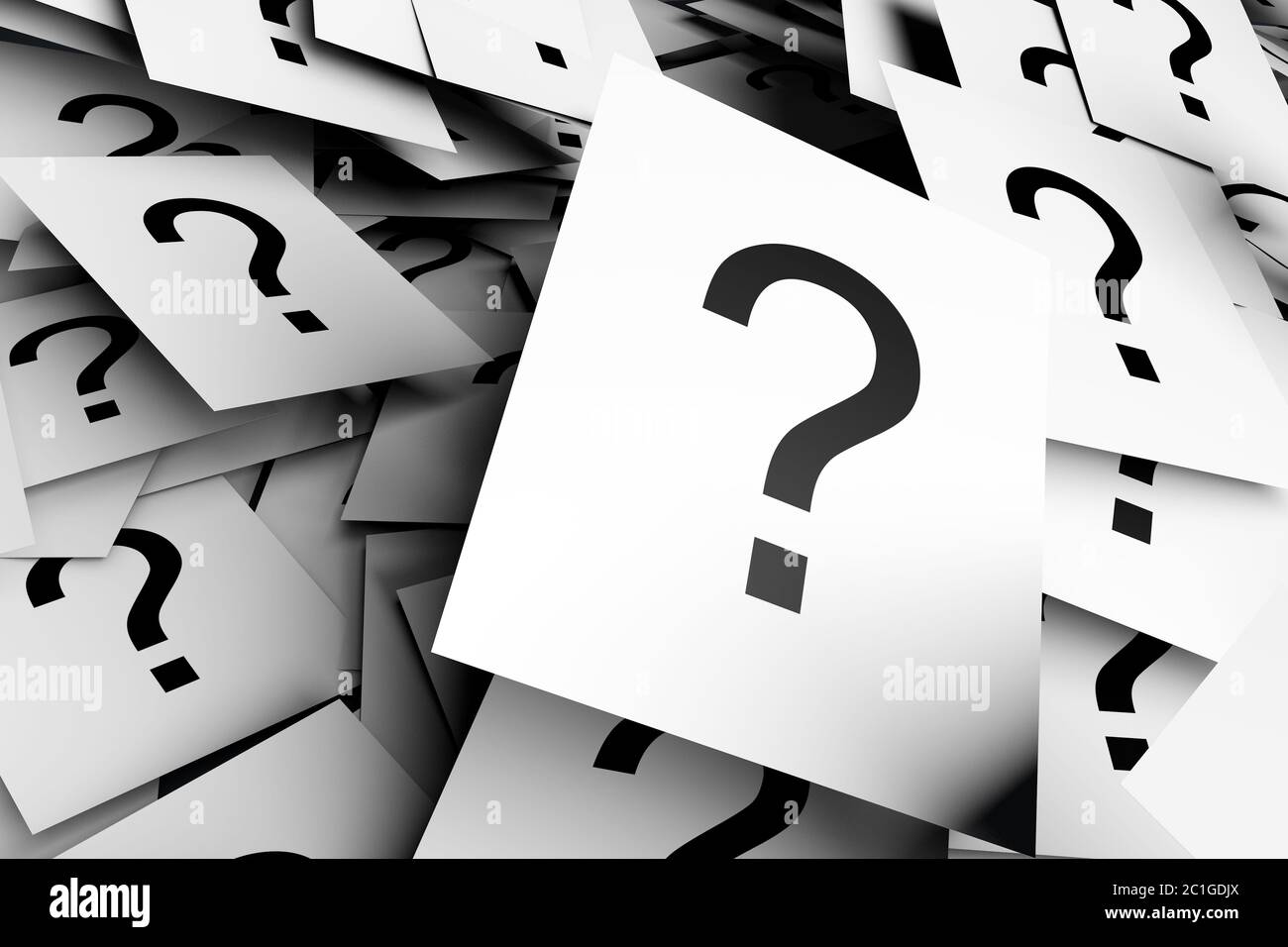 Many question marks on WHITE papers Stock Photo - Alamy