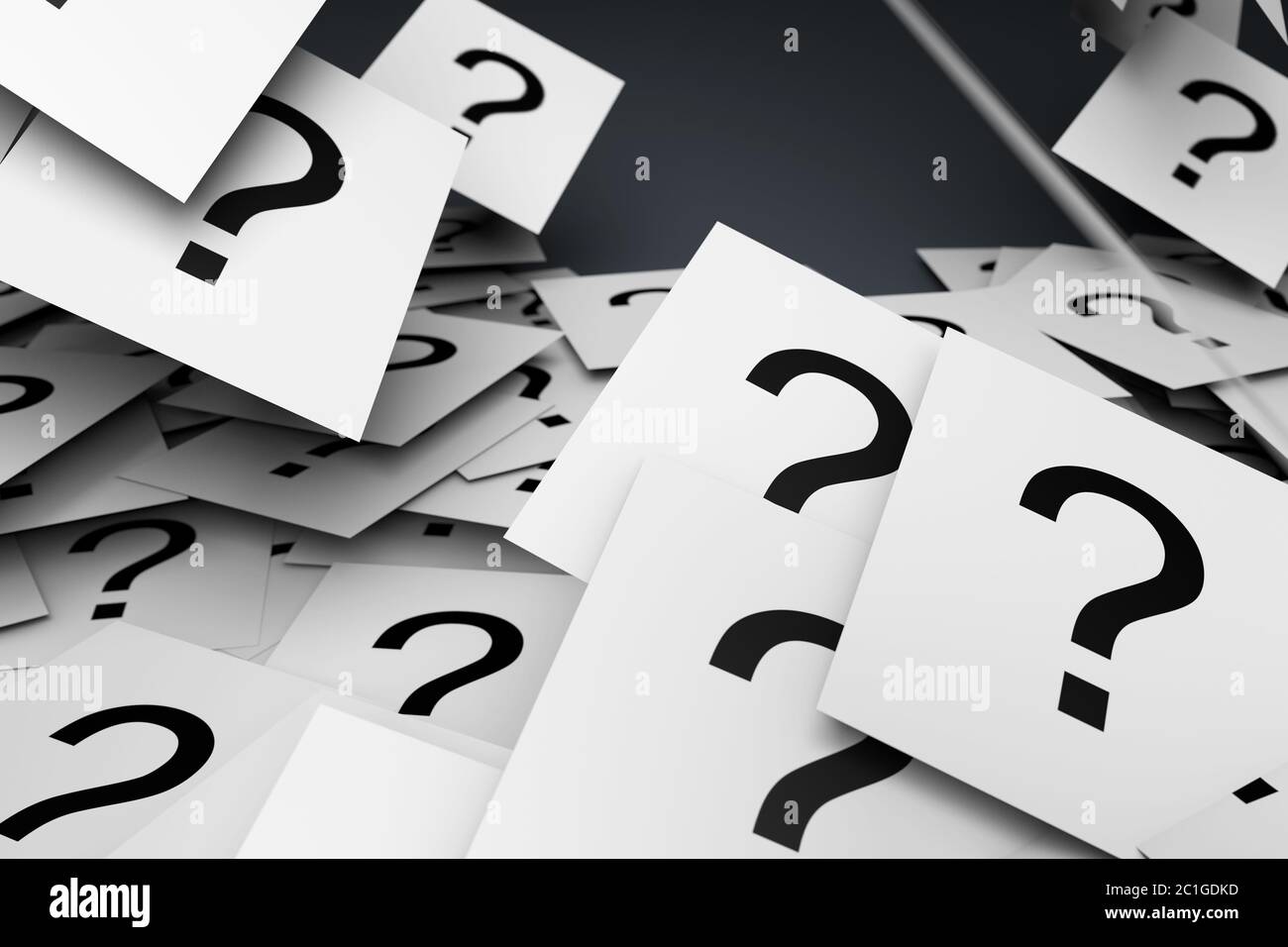 Many question marks on WHITE papers Stock Photo - Alamy