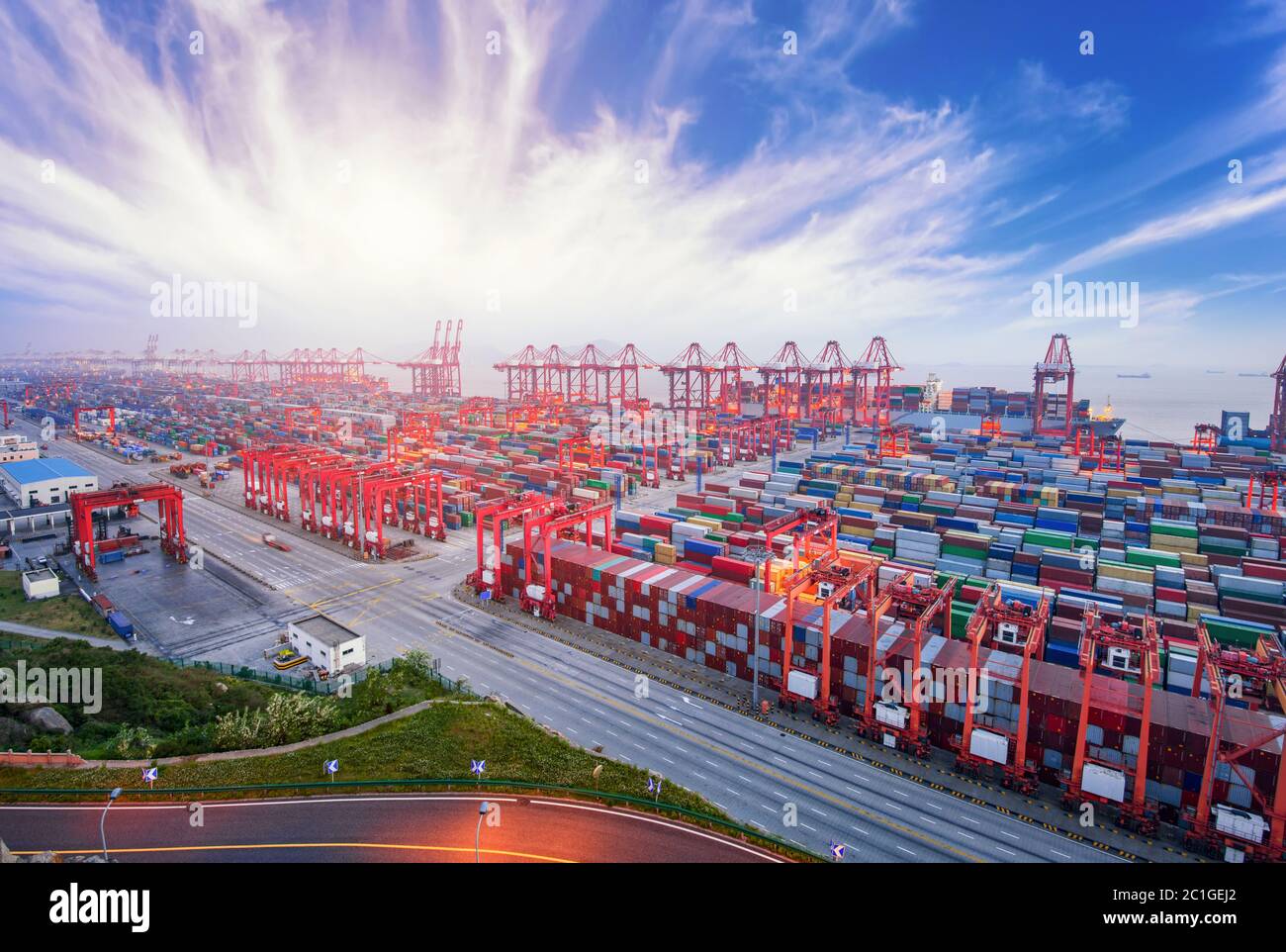aerial view of commercial dock Stock Photo - Alamy