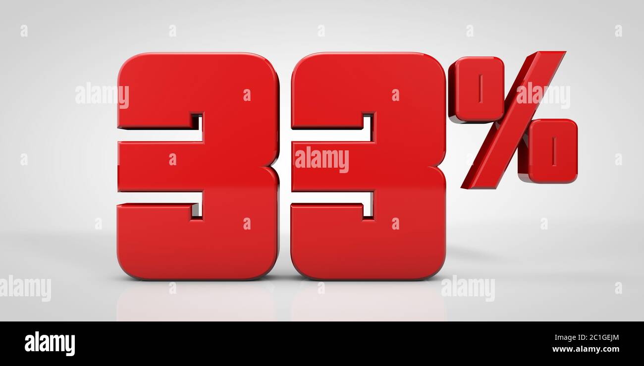 33% red text isolated on white background, 3d render illustration Stock ...
