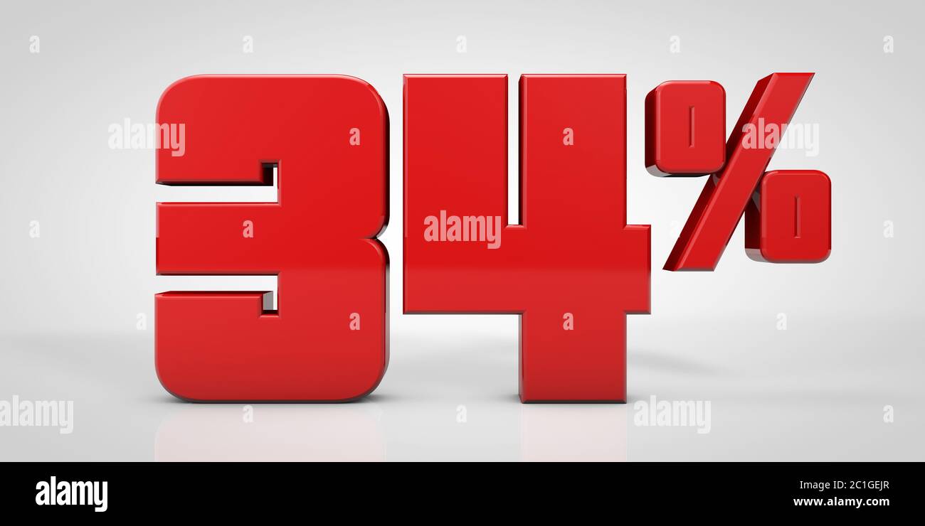 34% red text isolated on white background, 3d render illustration Stock ...
