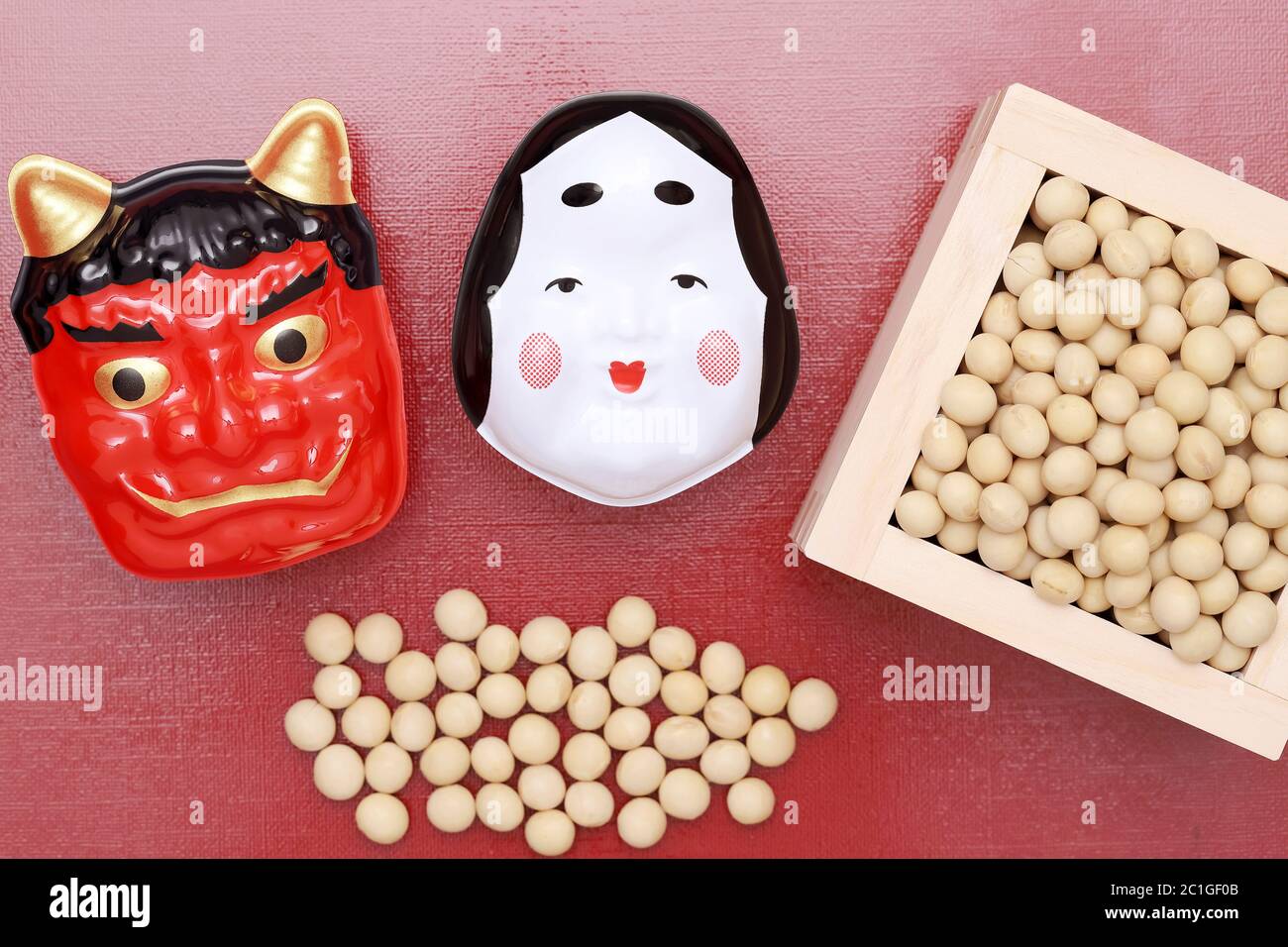Japanese traditional event, soybeans and mask of demon are used on an ...
