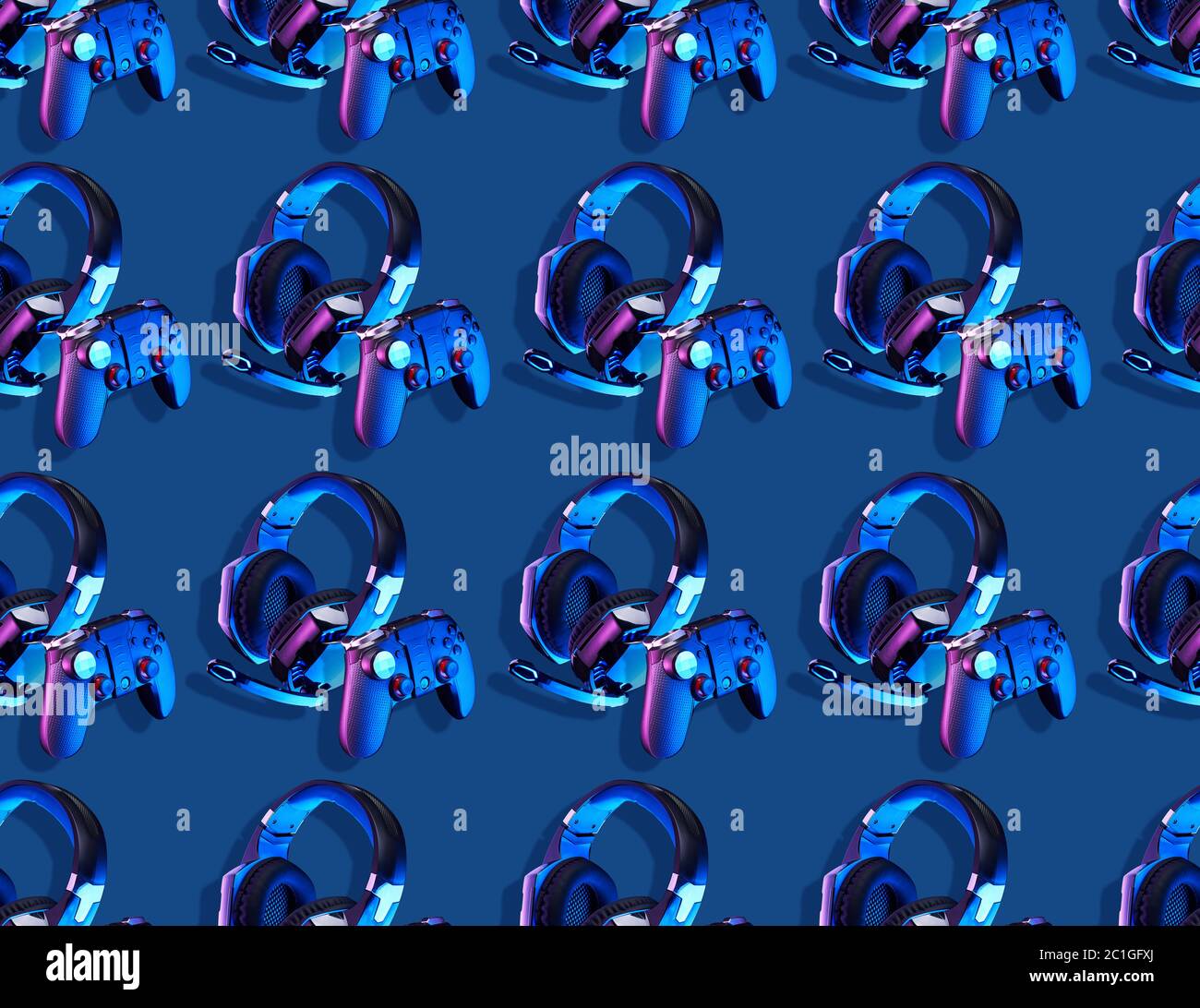 Seamless pattern with gamepad joystick game controllers and headphones ...