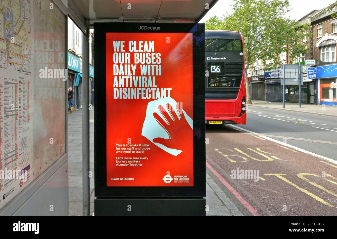 London, United Kingdom - June 06, 2020: Light ad at Lewisham bus stop ...