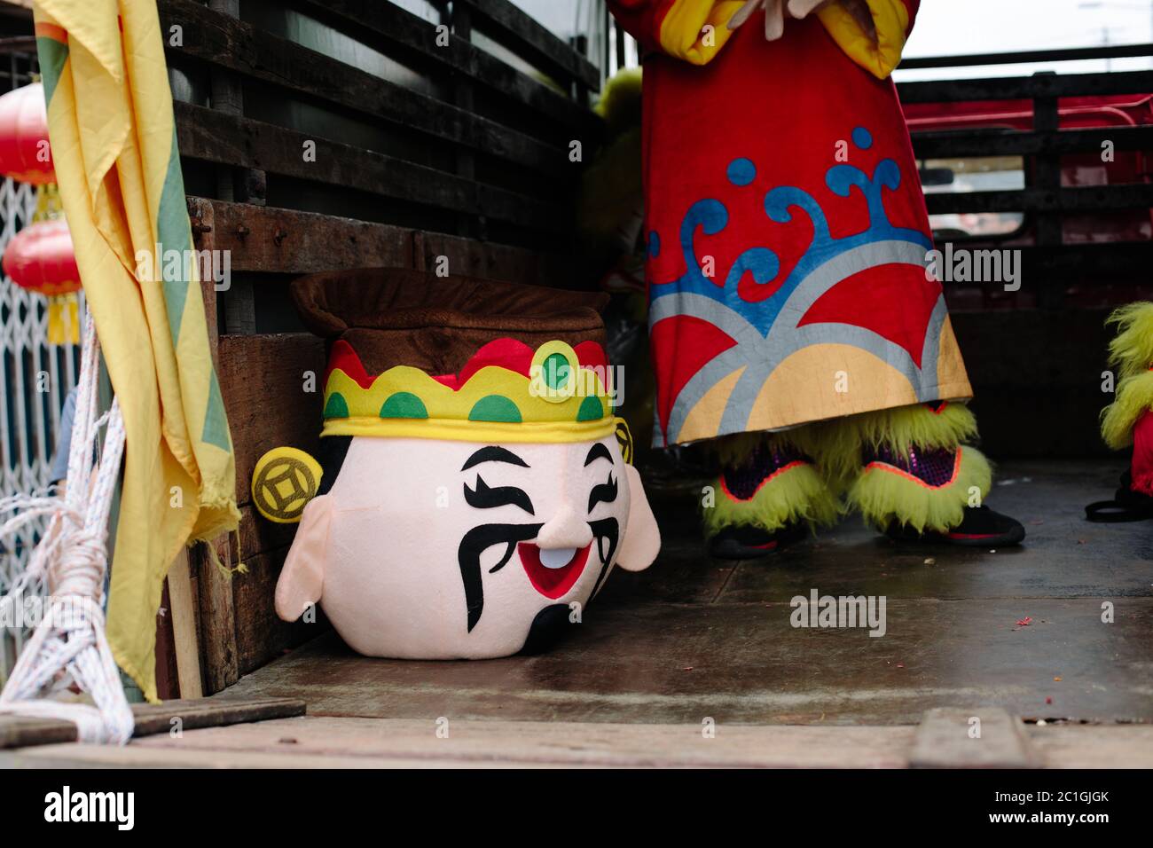 Costume of man as part of the traditional Lion Dance during Chinese New ...