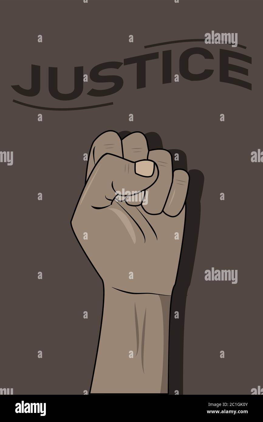 Vector illustration of a raised fist. Concept of justice, strength and ...