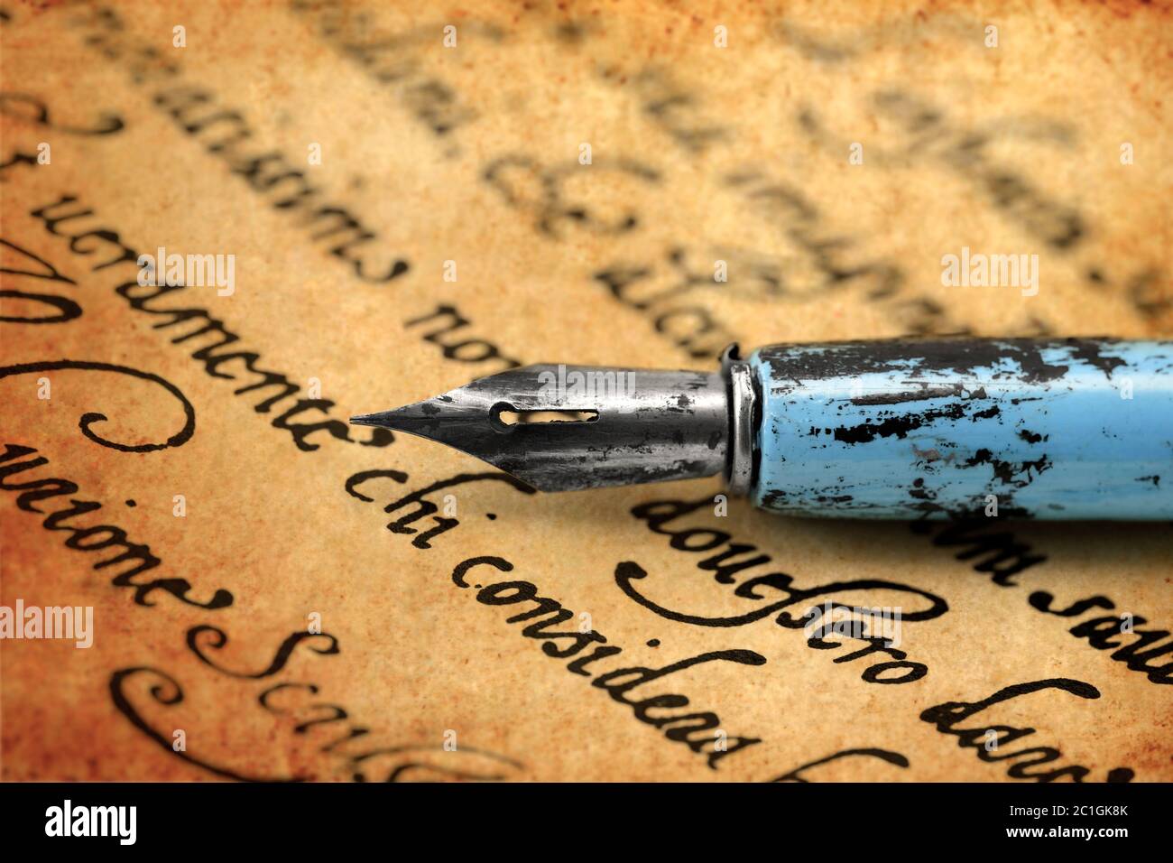 Ancient letter from 16th century with old blue pen Stock Photo - Alamy
