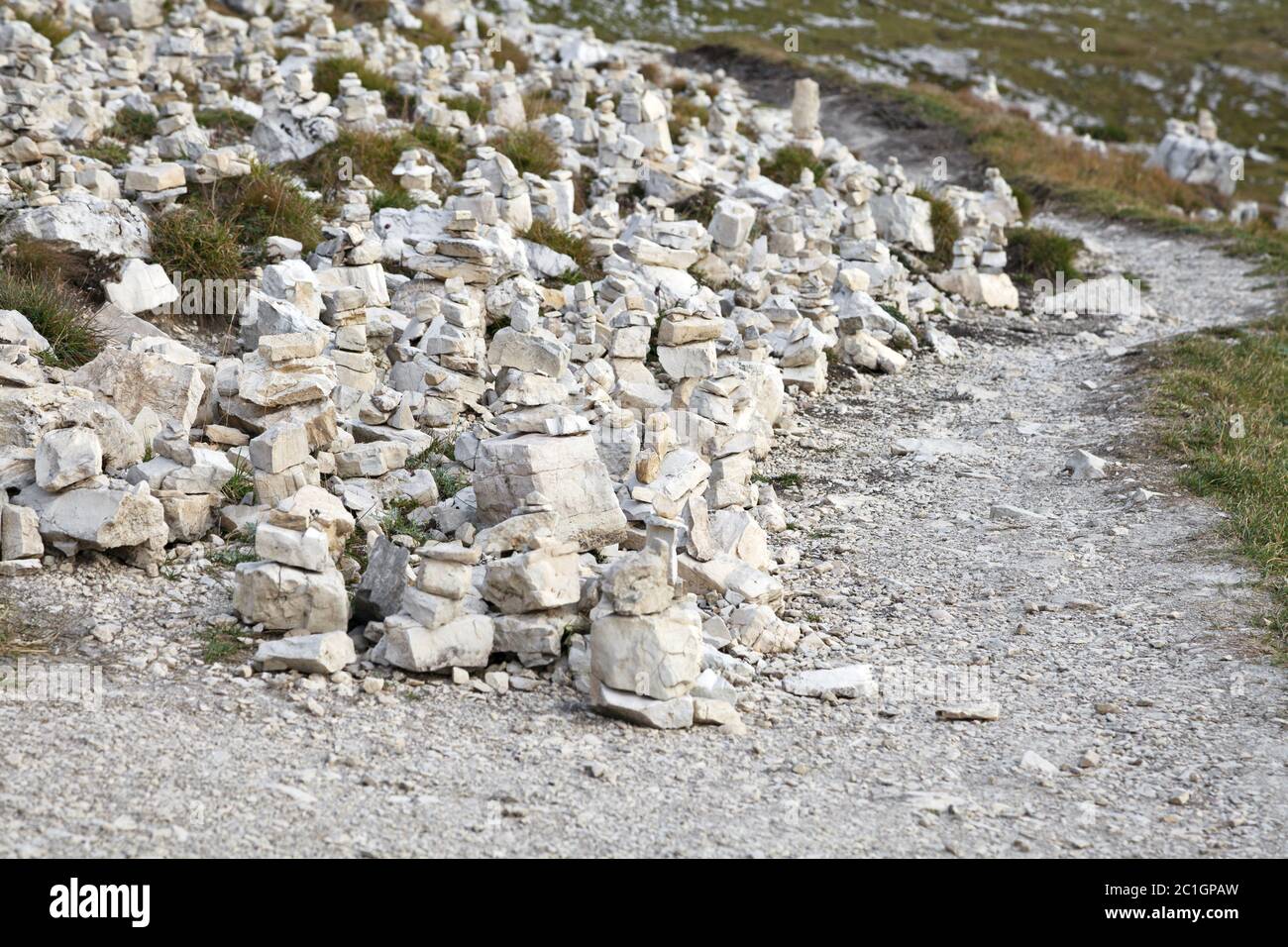 Manmade stone pyramides in Dolomite Alps Stock Photo - Alamy