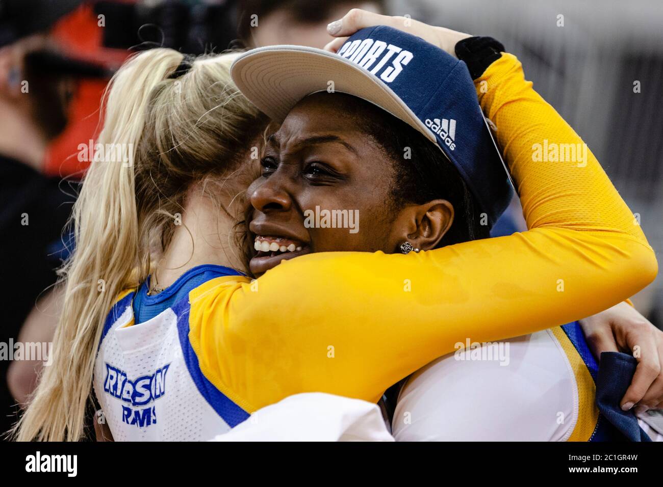 Volleyball woman players Ryerson Rams - victory, champions, joy Stock ...