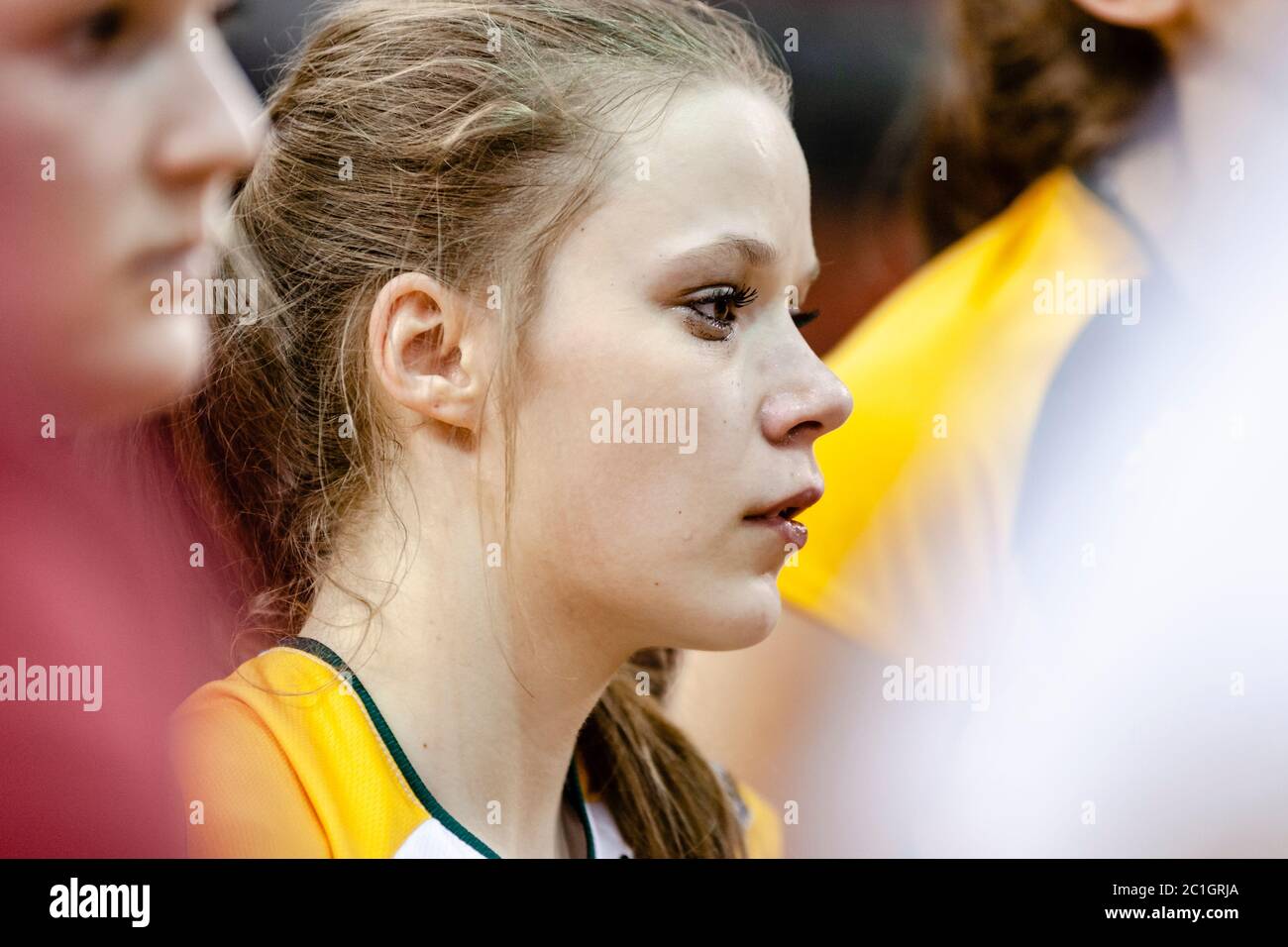 Volleyball woman players Alberta Golden Bears - libero, defeat, sad ...