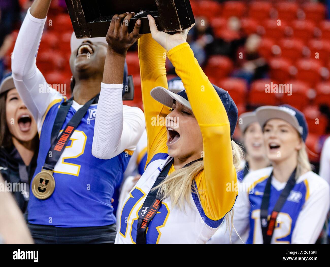 Volleyball woman players Ryerson Rams - victory, champions, joy, trophy ...