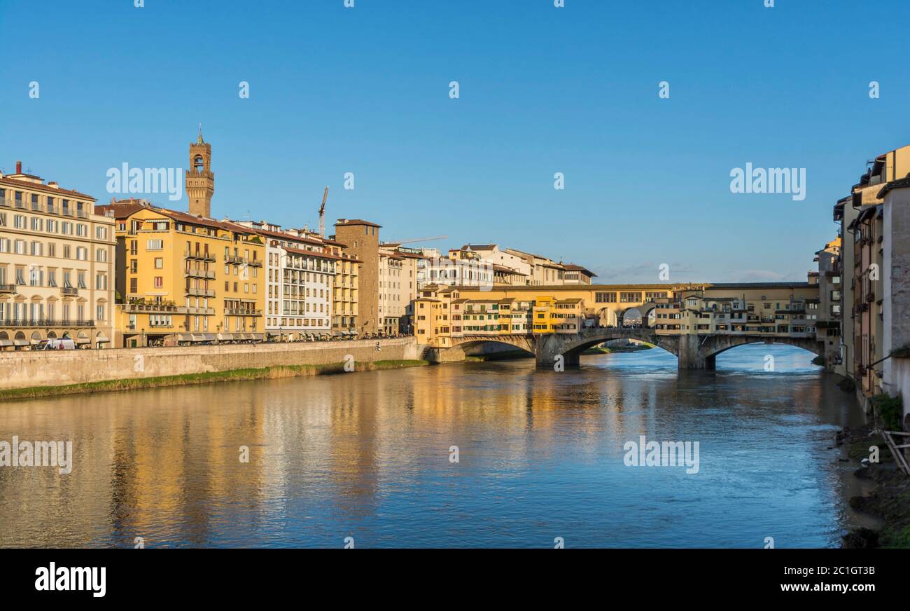 The Ponte Vecchio or Old Bridge is a medieval stone closed-spandrel ...