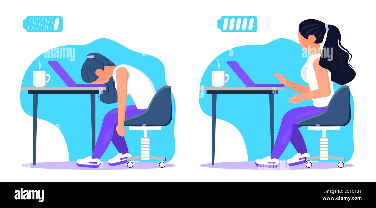 Burnout in professional life, emotional collapse concept vector. Tired ...