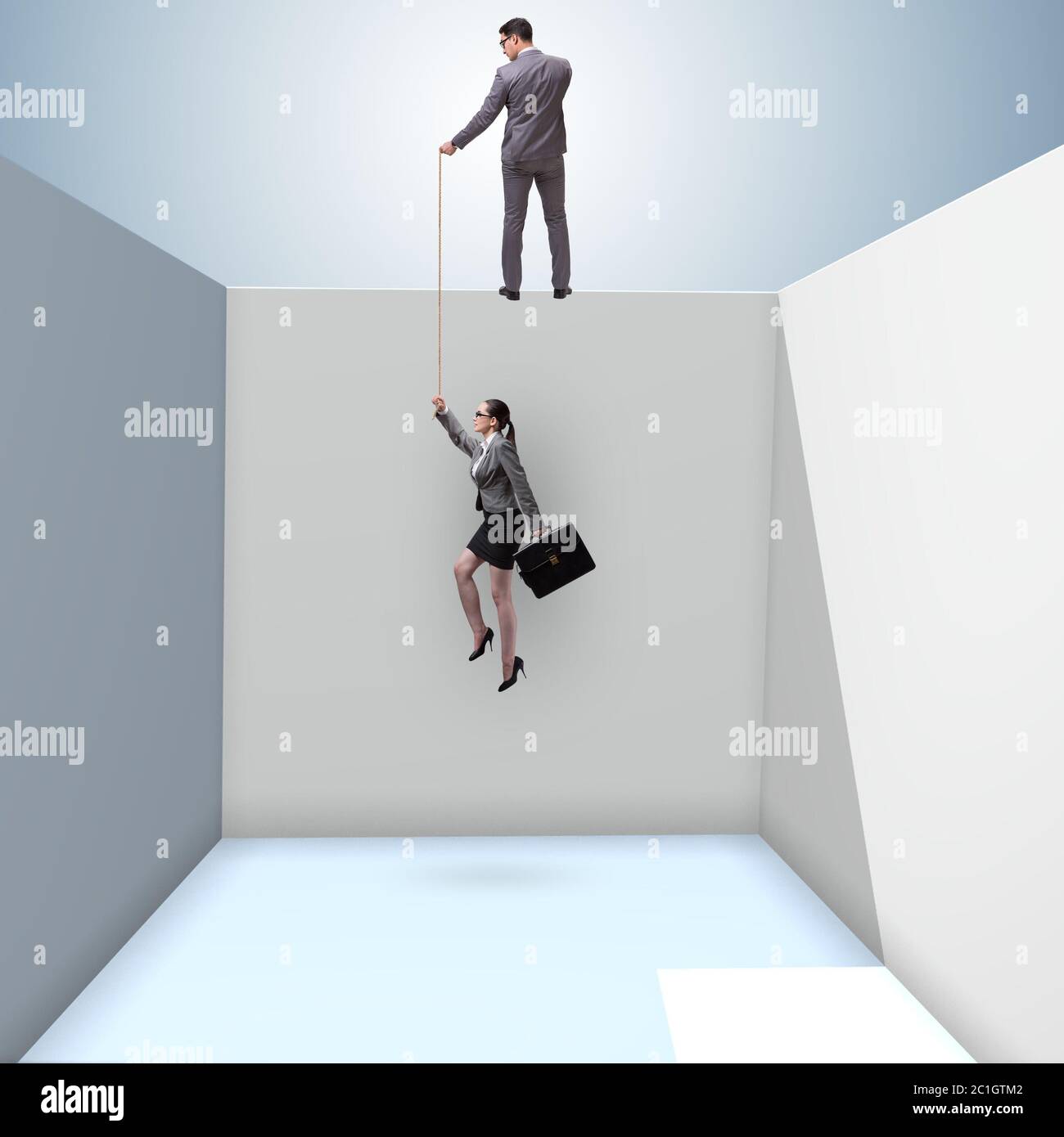 Businessman helping colleague to escape from problems Stock Photo - Alamy