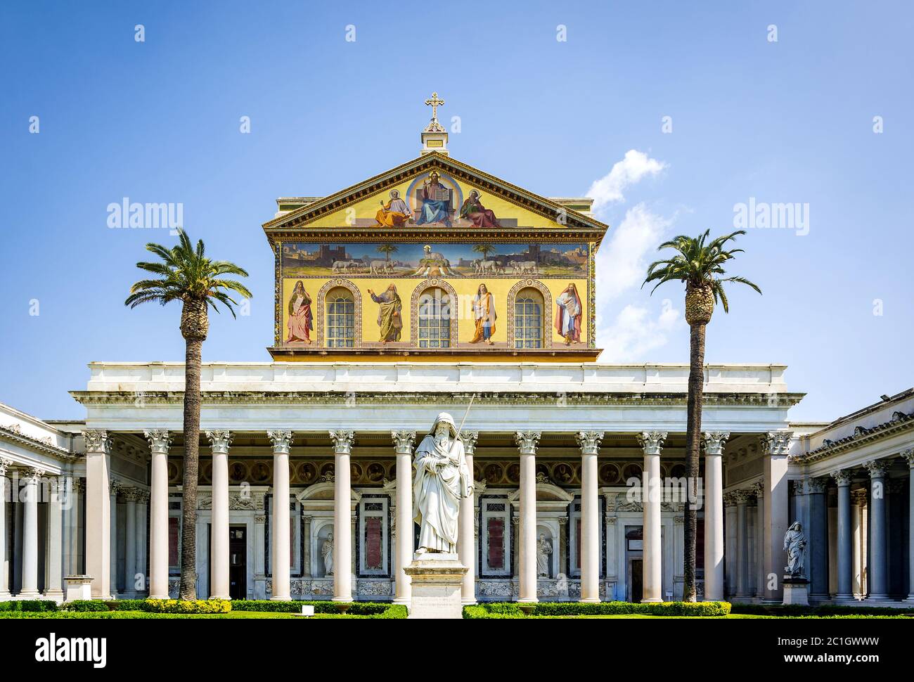 The main facade of the Basilica of Saint Paul outside the walls in Rome ...