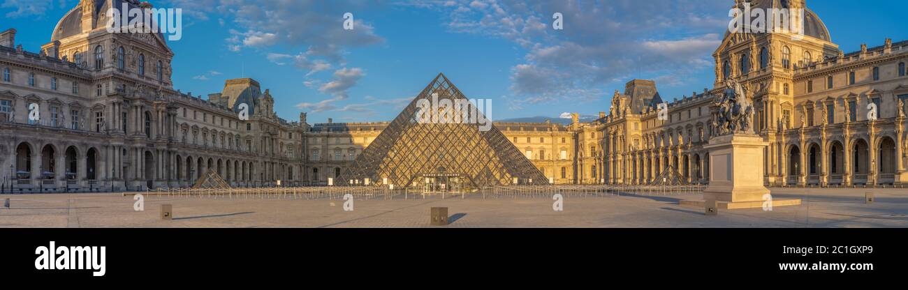 Paris, France - 06 14 2020: Louvre pyramid in the Napoleon courtyard at ...