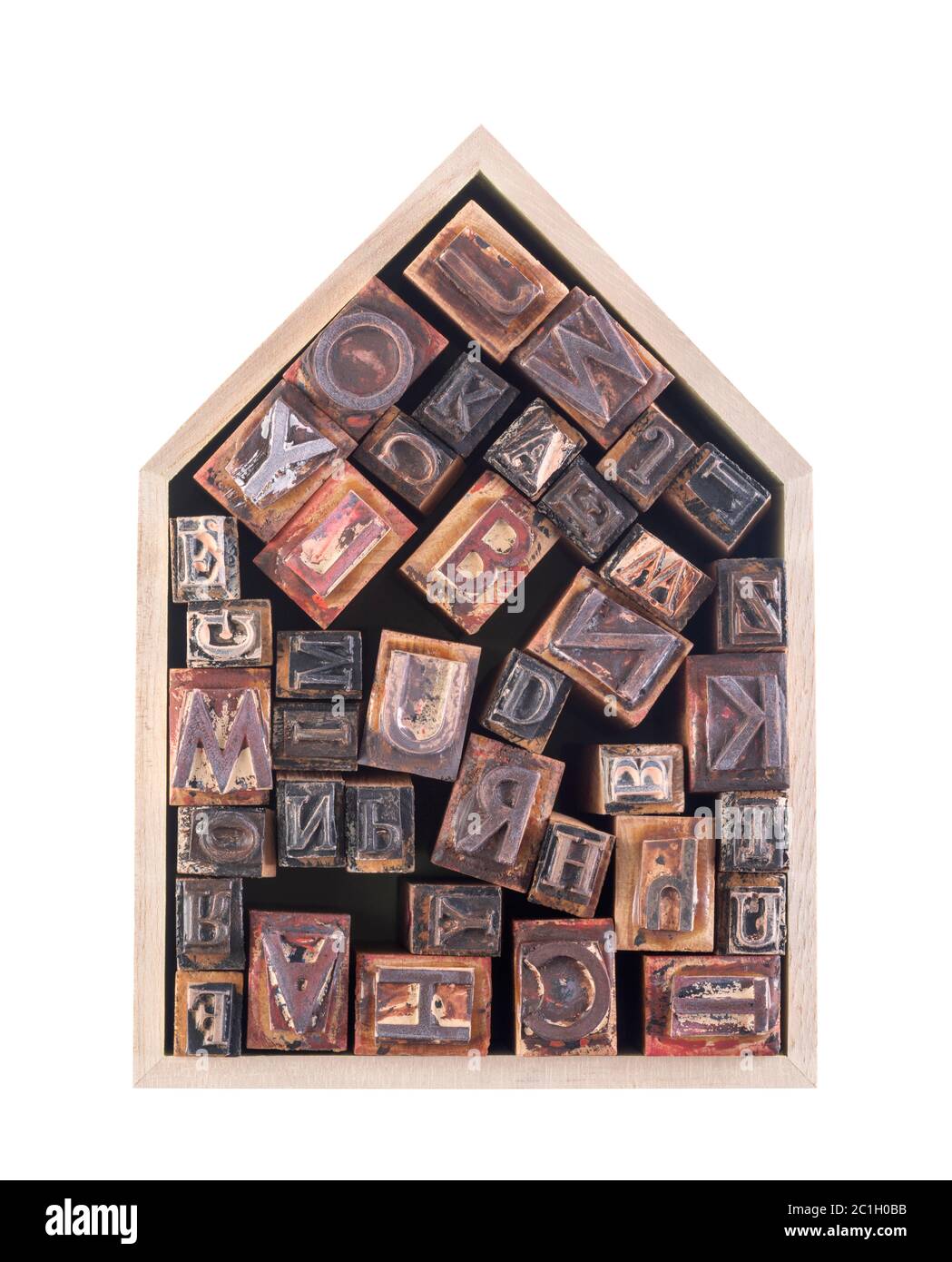 House with wooden block letters isolated on white background Stock ...