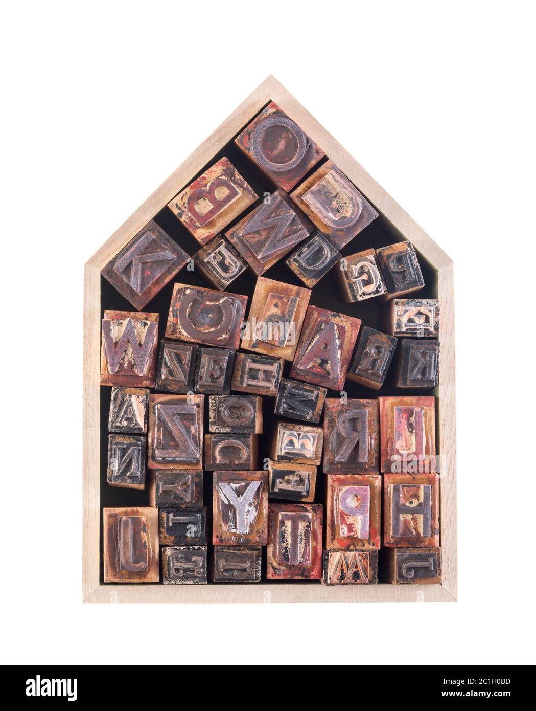 House with wooden block letters isolated on white background Stock ...