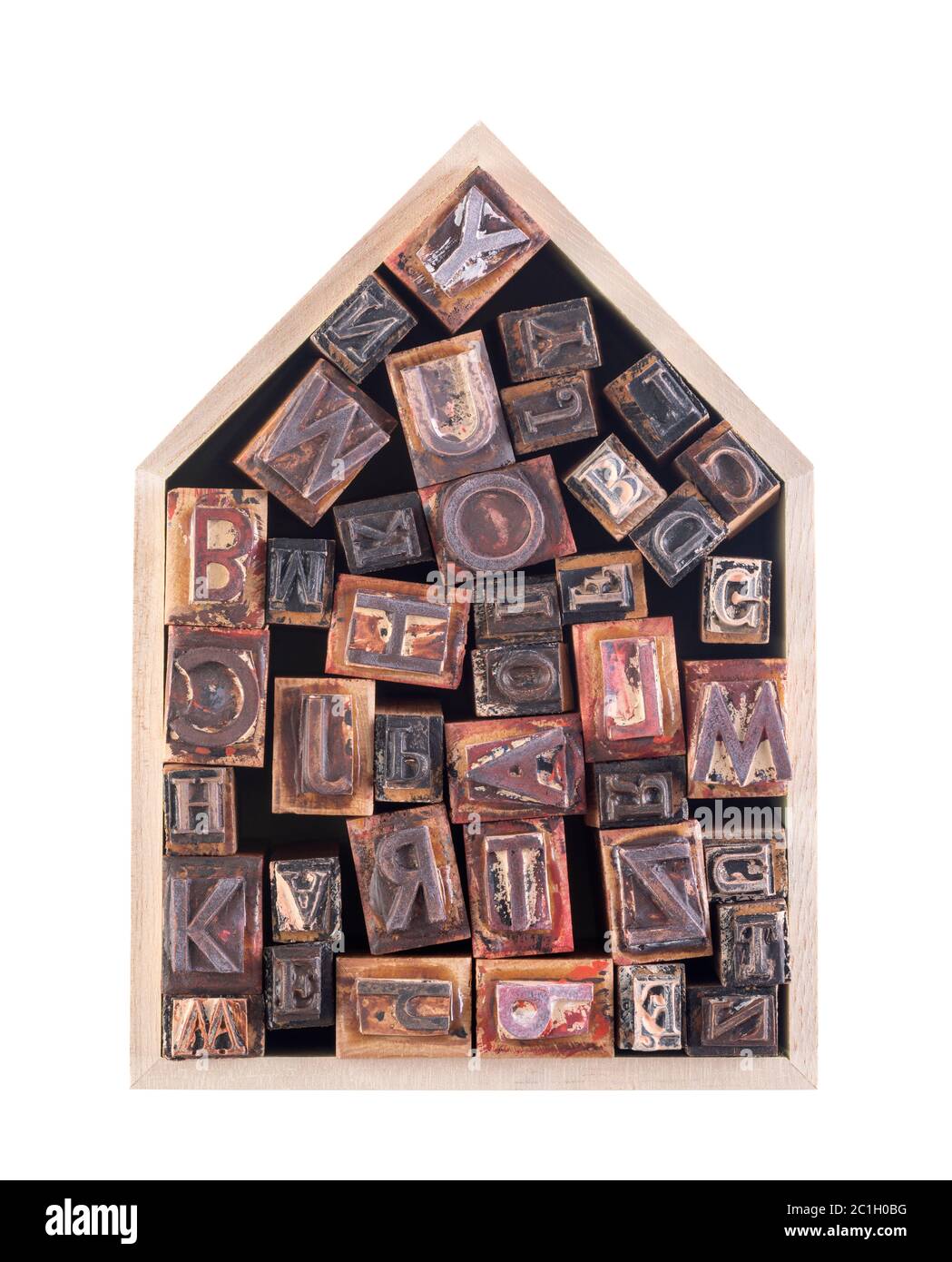 House with wooden block letters isolated on white background Stock ...