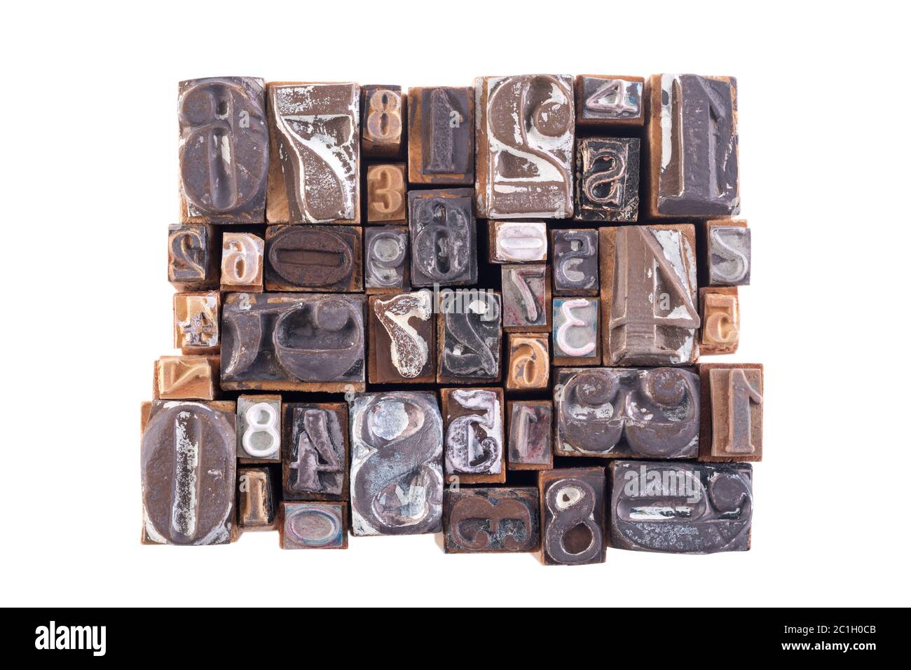 Old wooden block numbers isolated on white background Stock Photo - Alamy