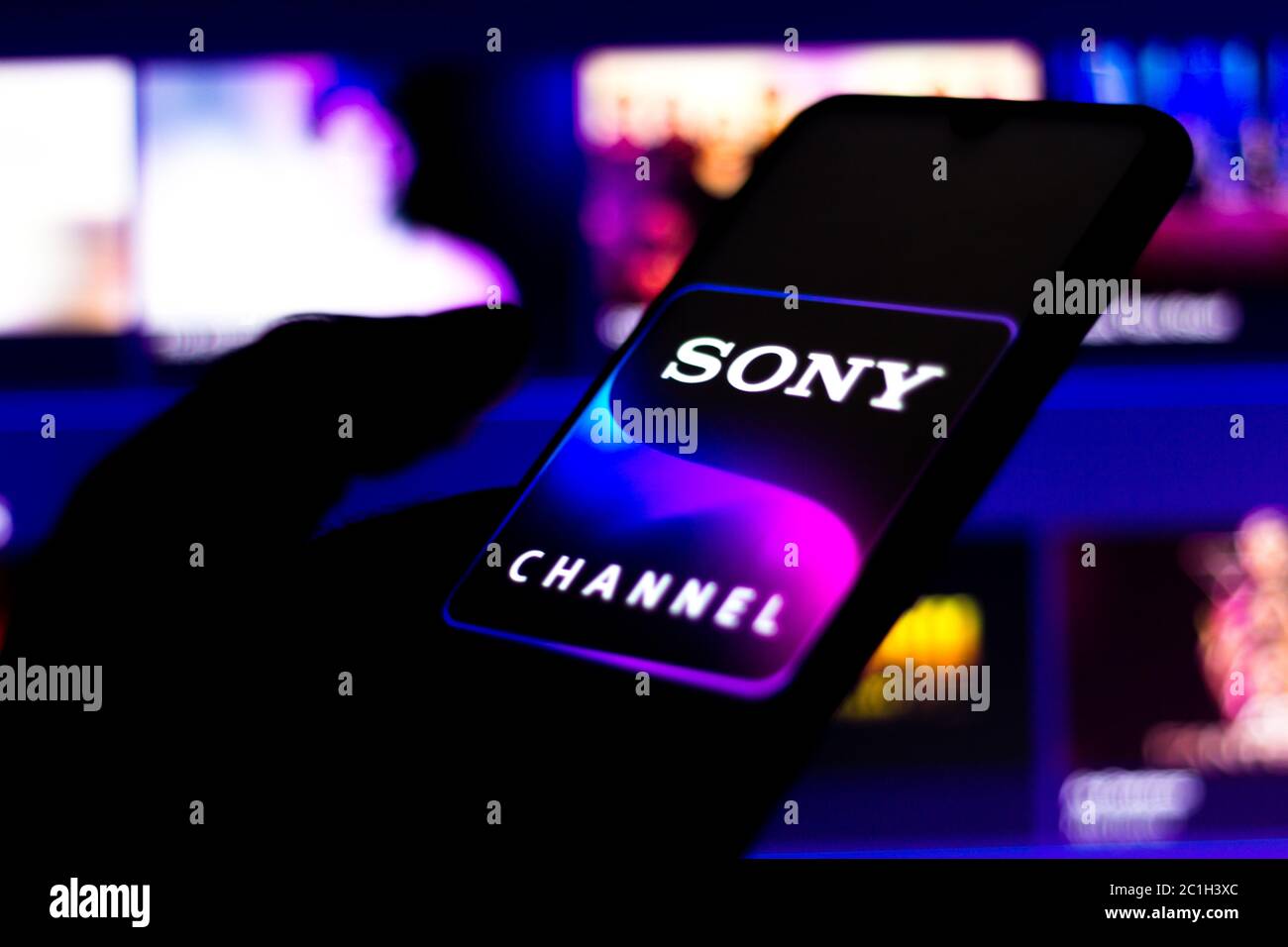 In this photo illustration the Sony Channel logo seen displayed on a ...