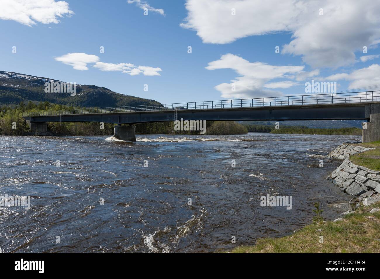 Spring flood in Alta river, Altaelva in Alta city, Finnmark, Norway ...