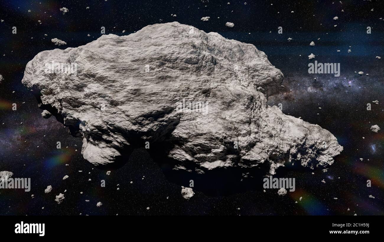 asteroid flyby in deep space, sunlit asteroid belt Stock Photo - Alamy