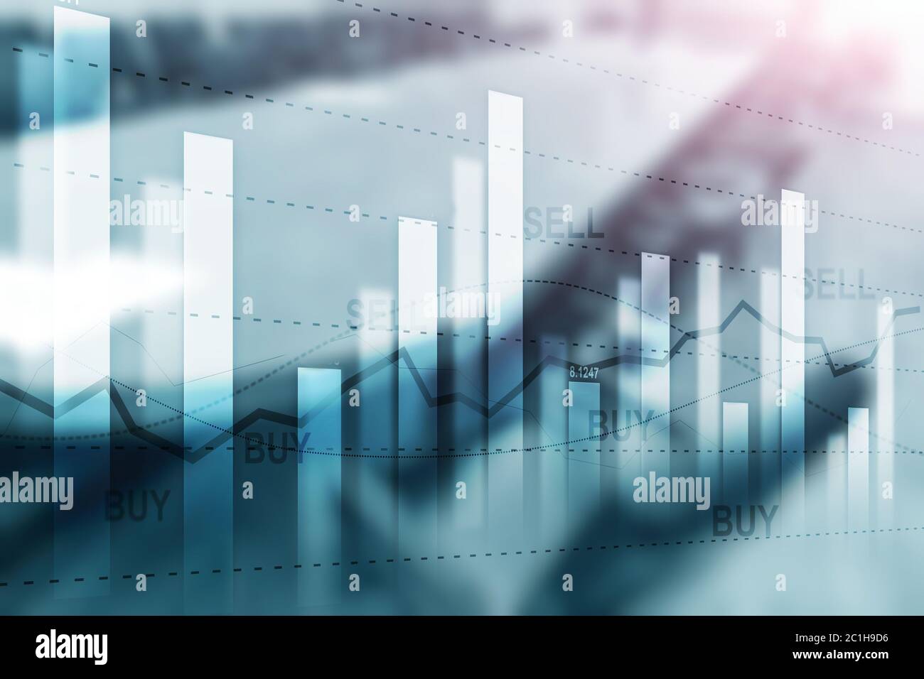 Sell and Buy. Financial stock trading graph chart diagram on blurred ...