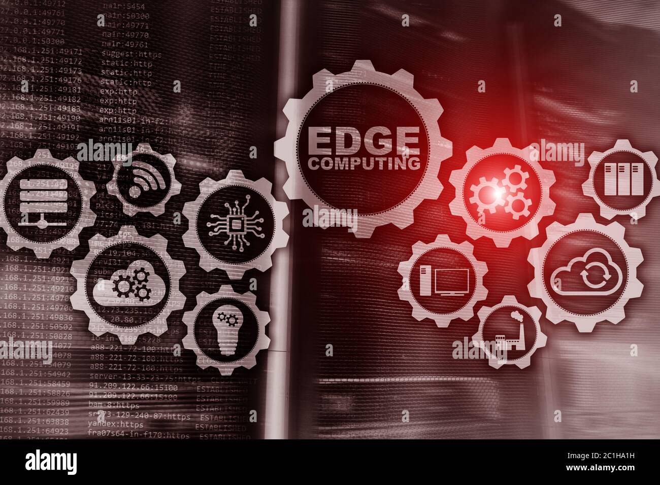 EDGE COMPUTING on modern server room background. Information technology ...