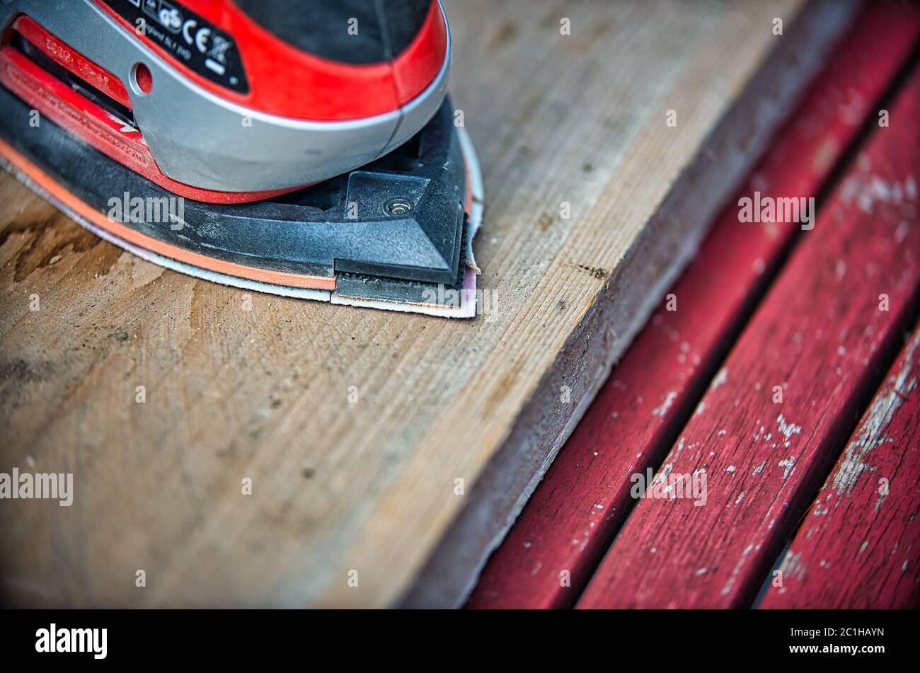Hand wooden board is processed with a grinding machine Stock Photo - Alamy