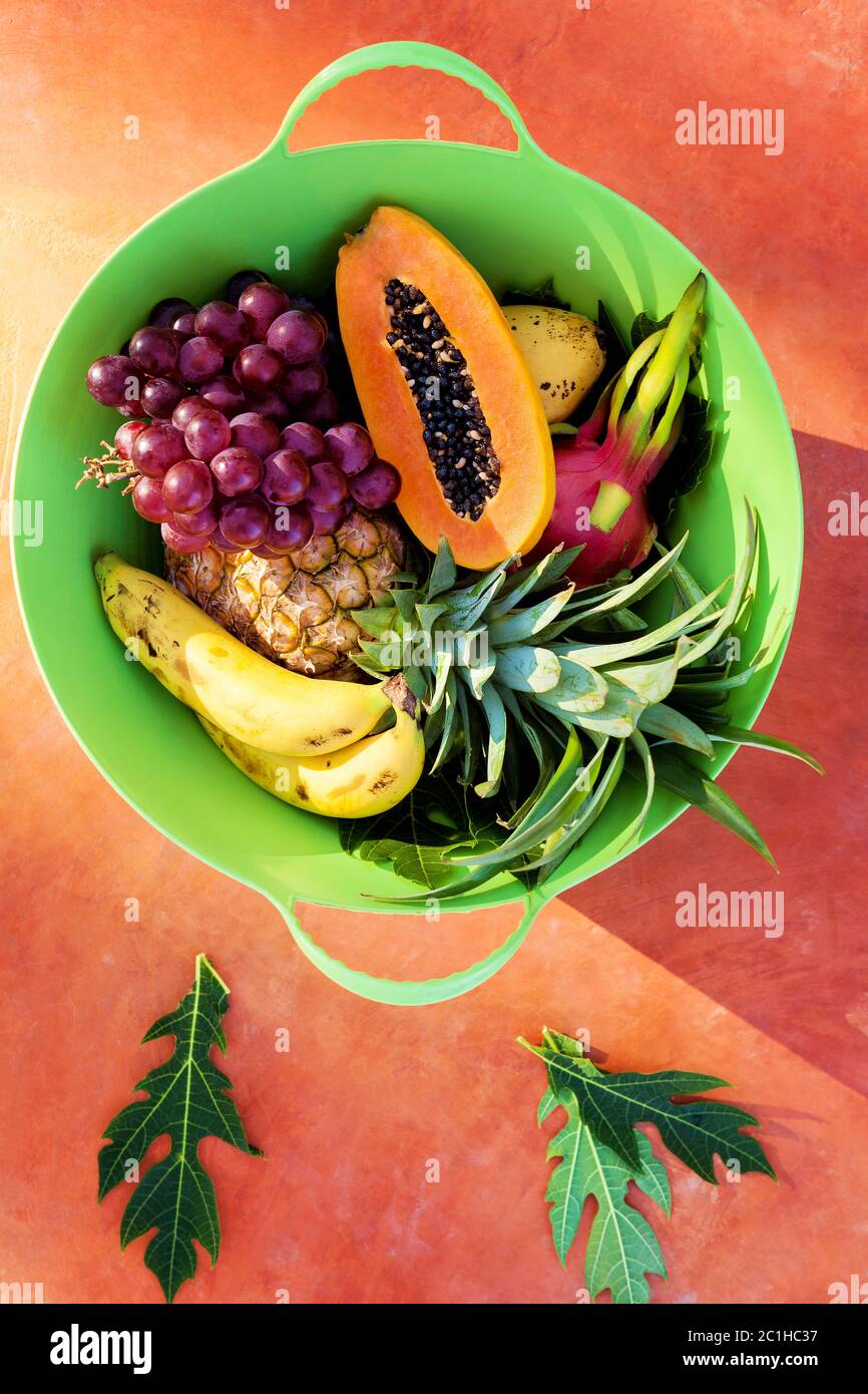 Various types of fresh tropical healthy fruits Stock Photo - Alamy