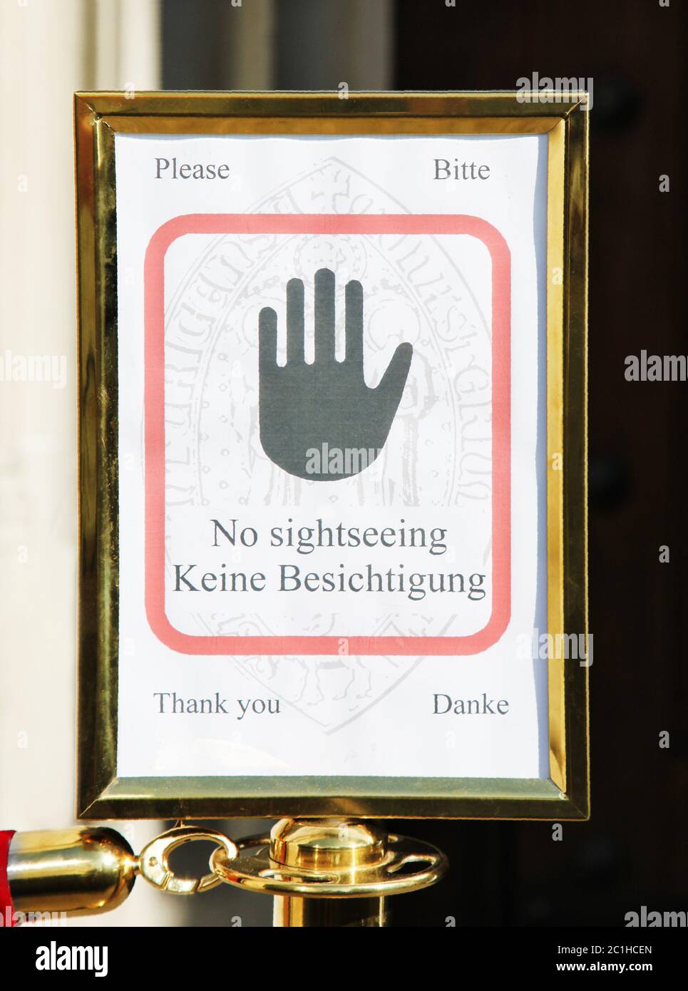 Warning sign during a mass in a church Stock Photo - Alamy
