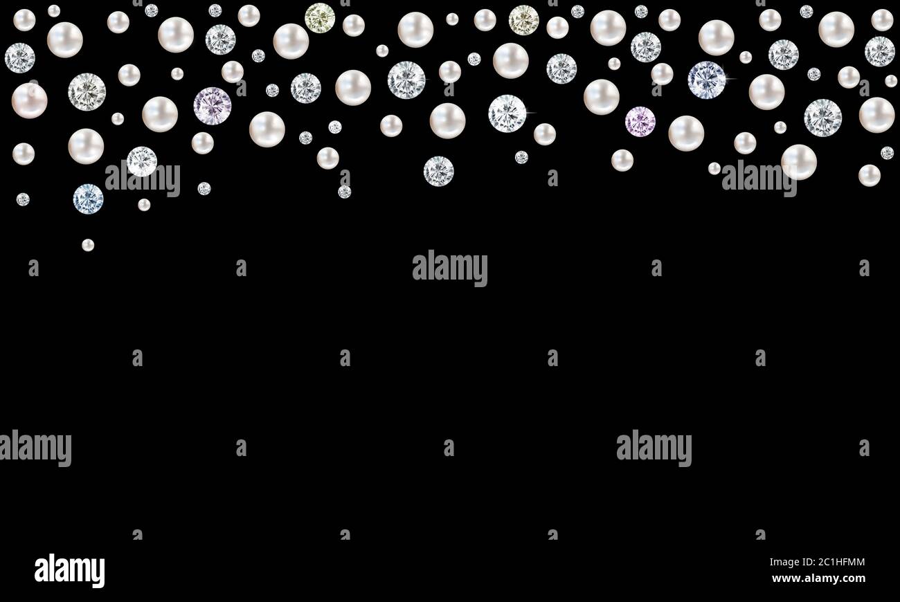 Diamonds and pearls raining from top on black background Stock Photo ...