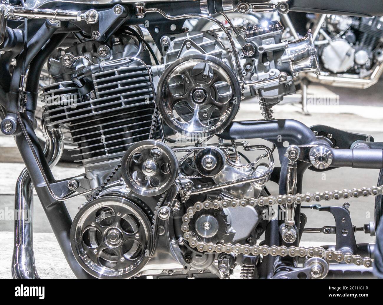 Car engine, concept of modern vehicle motor with metal, chrome, plastic ...