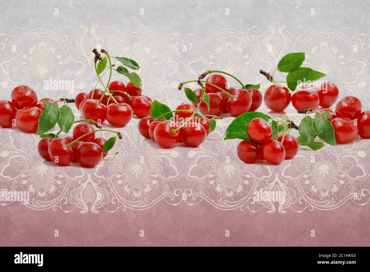 3d wallpaper, sweet cherry on concrete wall textured background. The ...