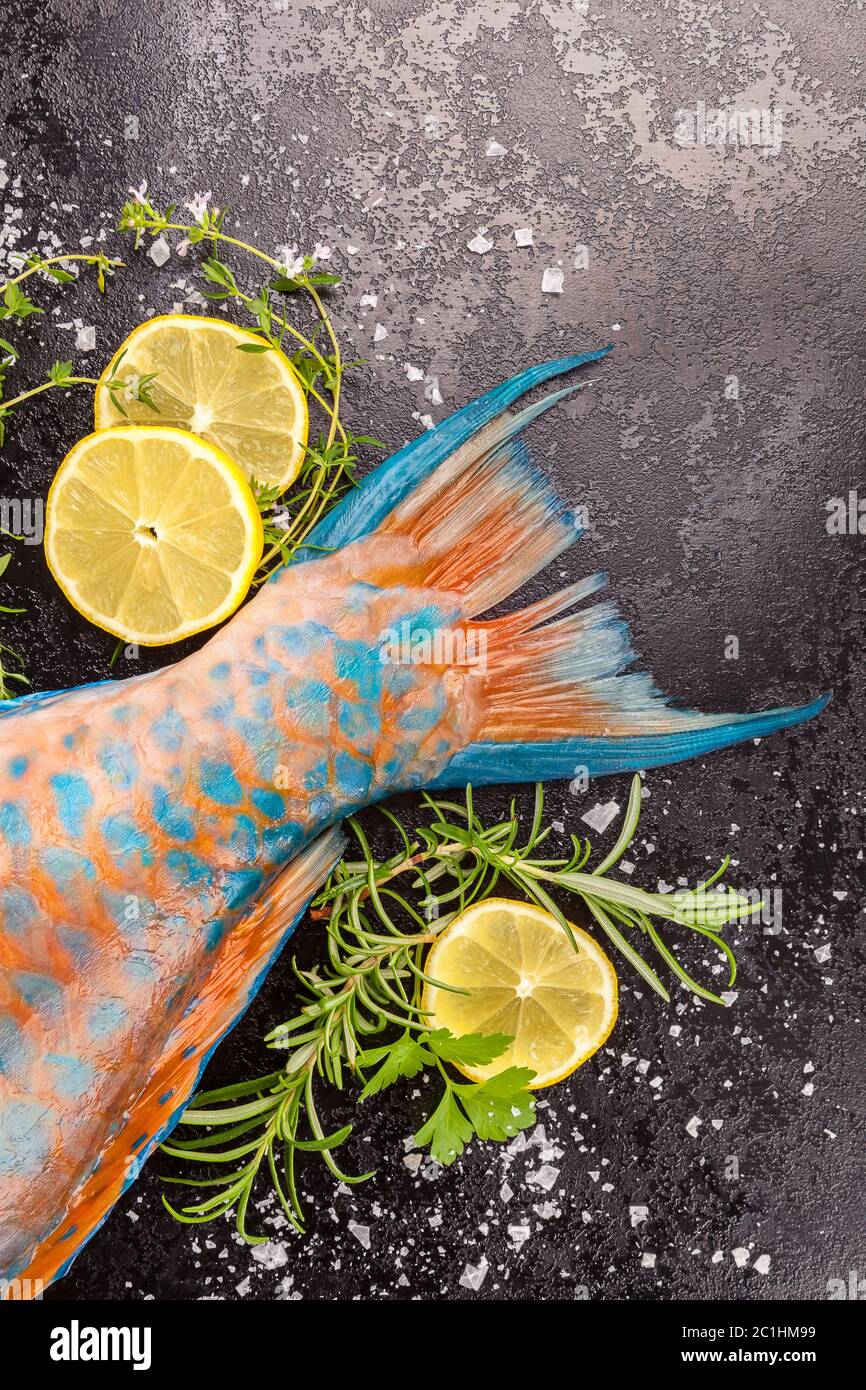 Tail of parrotfish from above Stock Photo - Alamy