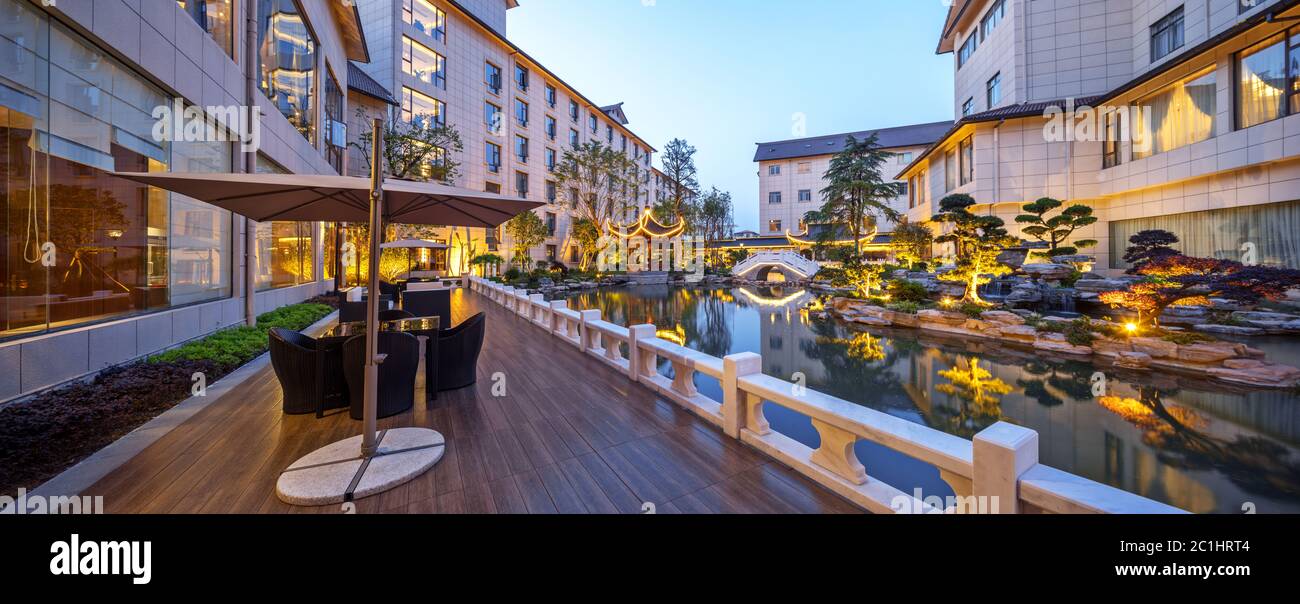 hotel building at night Stock Photo - Alamy