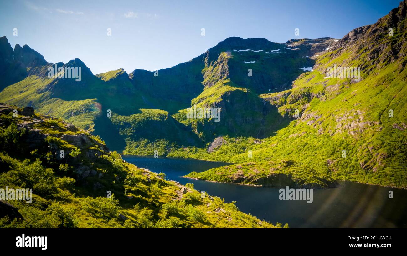 Landscape with Agvatnet lake near A village, Moskenesoya, Lofoten ...